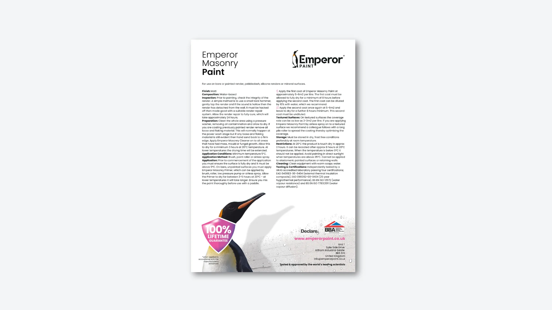 Emperor Masonry Paint Product Datasheet | Emperor Paint